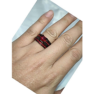 MASHAN Couple Rings Matching Rings His Her Ring Red CZ Women's Wedding Ring Sets Titanium Wedding Band