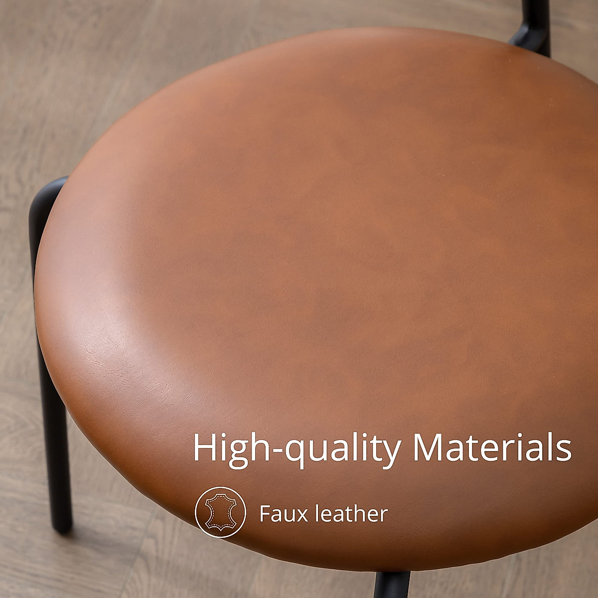 LUE BONA Faux Leather Bar Stools Set of 4,Rattan and Wood Backrest with Metal Legs，Modern Upholstered Round seat Chair Counter Height Barstools for Home Office Restaurants,24",Red Brown