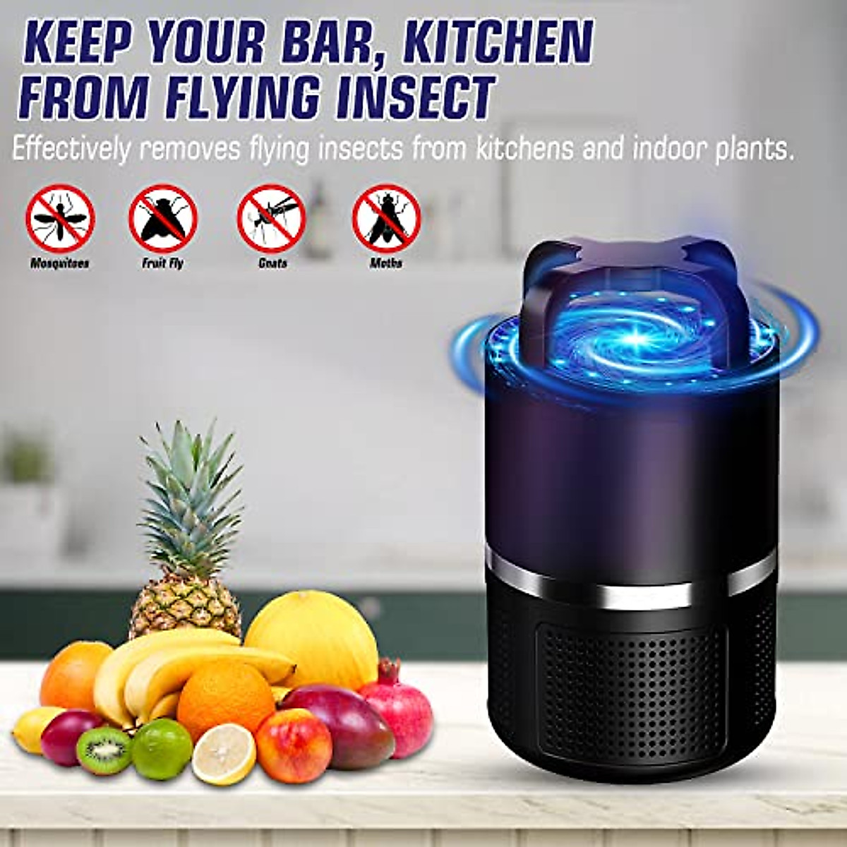 YOUNGDO Indoor Insect Trap Catcher & Mosquito Killer, Flies, Gnat, Moth, Bugs Trap Catch Insects Indoors with Suction, Bug Light & Sticky Glue (Black)