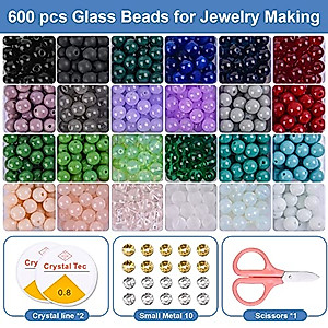 UNIAYSENG 600PCS Round Glass Beads for Jewelry Making, 24 Color DIY Gemstone Crystal Beads Bracelet Making Kit Healing Chakra Beads，8mm Loose Beads Crystal Spacers for Friendship Bracelet