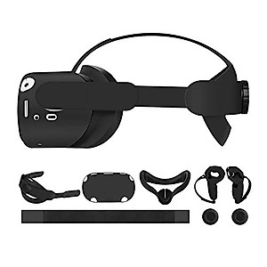 Esimen 5 in 1 Accessories Set, Adjustable Head Strap for Oculus Quest 2 VR Skin Face Cover Grip Cover,Enhanced Support and Comfort in VR(Black)
