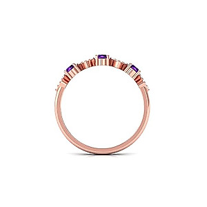 Natural Amethyst Diamond Half Eternity Band for Women, AAA Quality, Anniversary Ring (Ready to Gift), 14K Rose Gold, Size:US 8.00