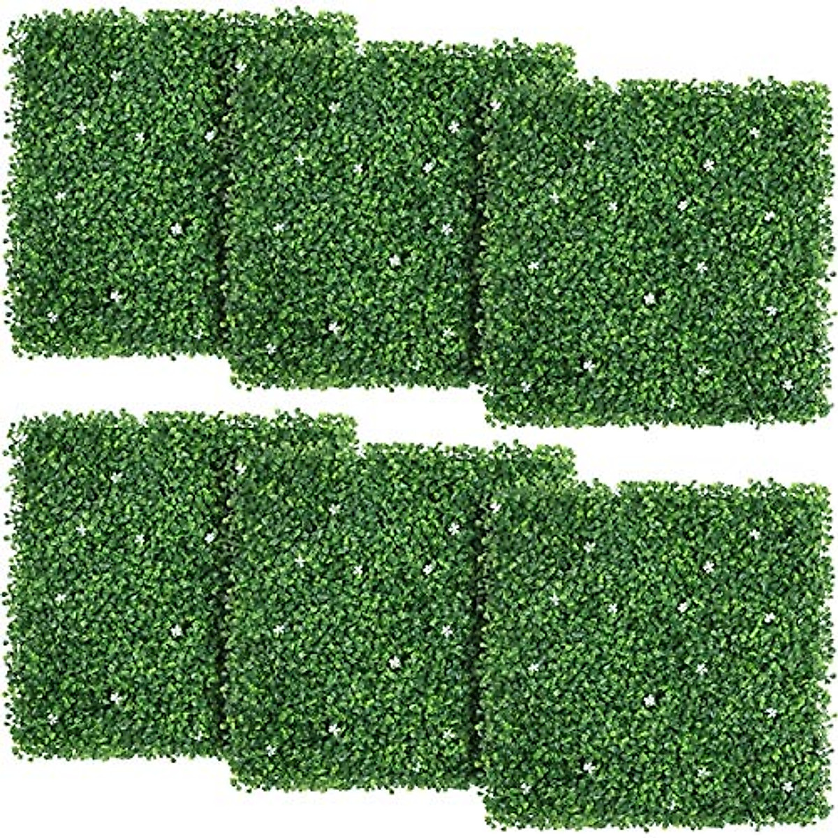 Topeakmart Artificial Boxwood Panels with Little White Flowers, Boxwood Greenery, Privacy Hedge Screen UV Protected for Home Garden Office Patio Wedding Parties Indoor Outdoor Wall Decor 20x20 6PCS