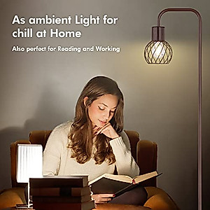 AUQUEE Floor Lamp, Industrial Floor Lamp, Modern Standing Lamp with 6W LED Bulb, Foot Switch, Metal Floor Lamp for Living Room, Bedroom, Office, Vintage，Rustic Minimalist Farmhouse Stand Up Lamp Brown