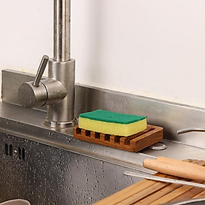 Soap Dish with Slanted Waterfall Design by HTB, Bar Soap Holder Teak Wood, Soap Saver for Shower, Bathroom, Sink, Kitchen and Countertop