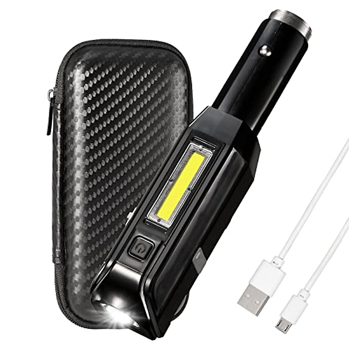 YXQUA USB Rechargeable Flashlight Car Flashlight, 9-in-1 Emergency Auto Tool with Window Breaker & Seat Belt Cutter, Magnetic Work Light, 6 Lighting Modes for Car Camping Emergency(4.9 inches)