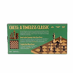 Regal Games 15 Inch Wooden Chess Set - 2 Extra Queens - Folding Board, Portable Chess Board Game Sets with Staunton Game Pieces Storage Slots - Chess Set for Kids and Adults