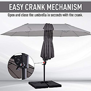 Outsunny 14ft Patio Umbrella Double-Sided Outdoor Market Extra Large Umbrella with Crank, Cross Base for Deck, Lawn, Backyard and Pool, Grey