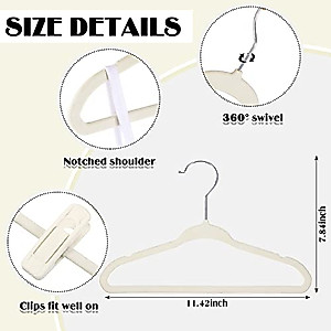 Tanlade 100 Pcs Kids Velvet Hangers with Clips Non Slip Baby Hangers for Closet Baby Clothes Hangers Heavy Duty Children's Closet Flocked Hangers for Pants Baby Girl and Kids Space Saving (Beige)