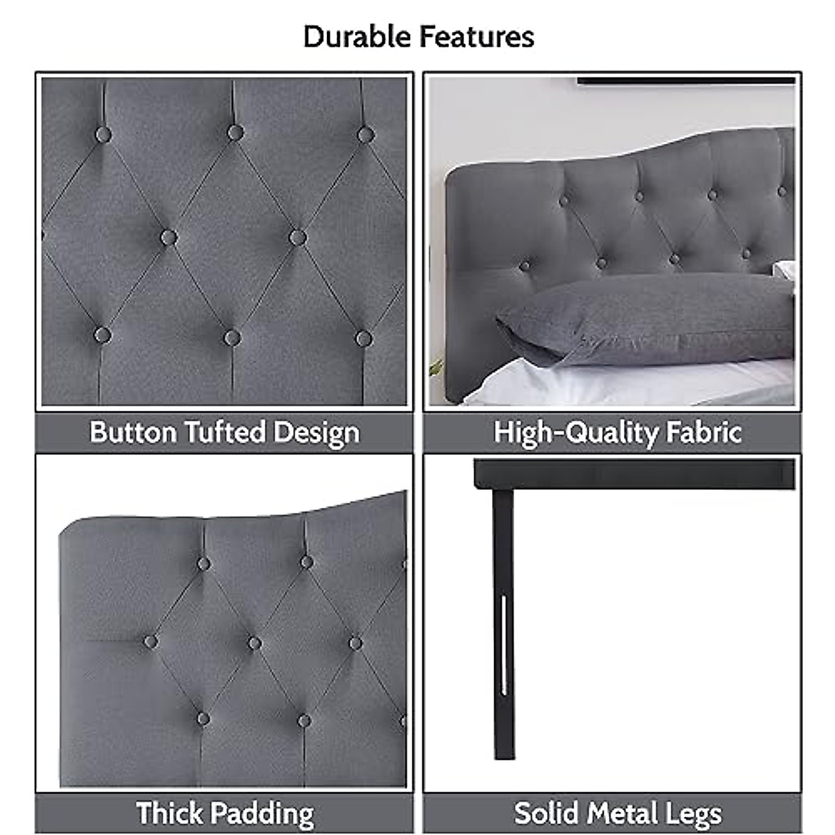 Cassandra Headboards for Full Size Bed, Upholstered Button Tufted Bed Headboard, 12 Adjustable Positions Full Headboard Only, Wall Mounted Headboard, Bed Backboard Linen Fabric Head Board, Light Gray