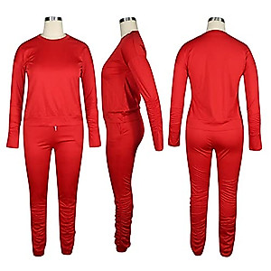 Esuo Women's 2 Piece Solid Color Tie Dye T-Shirt Shorts Set Casual Pants Joggers Casual Long Sleeve Sportswear Red2 XL