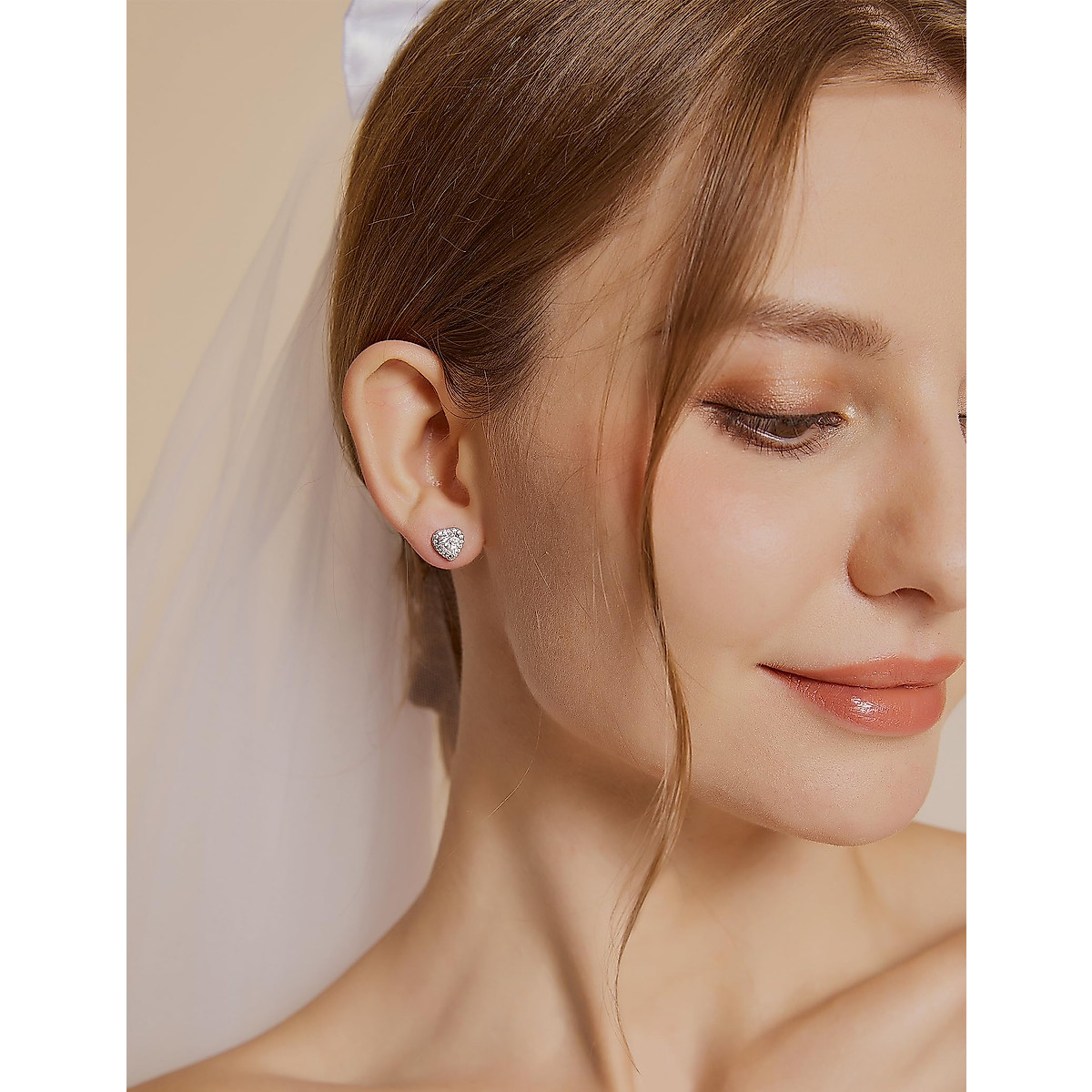 EAMTI 925 Sterling Silver Stud Earrings for Women 0.5CT Heart Cut Cubic Zirconia CZ Stud Earrings 18K White Gold Plated Stud Earrings Men Hypoallergenic