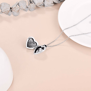 AOBOCO Heart Locket Necklace That Holds Pictures Sterling Silver Cherry Blossom Flower Lockets Jewelry for Women - Always in My Heart