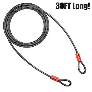 BV 30FT Security Steel Cable with Loops, Braided Steel Flex Cable, Bike Lock Cable 3/8 Inch, for U-Lock and Padlock (30FT)