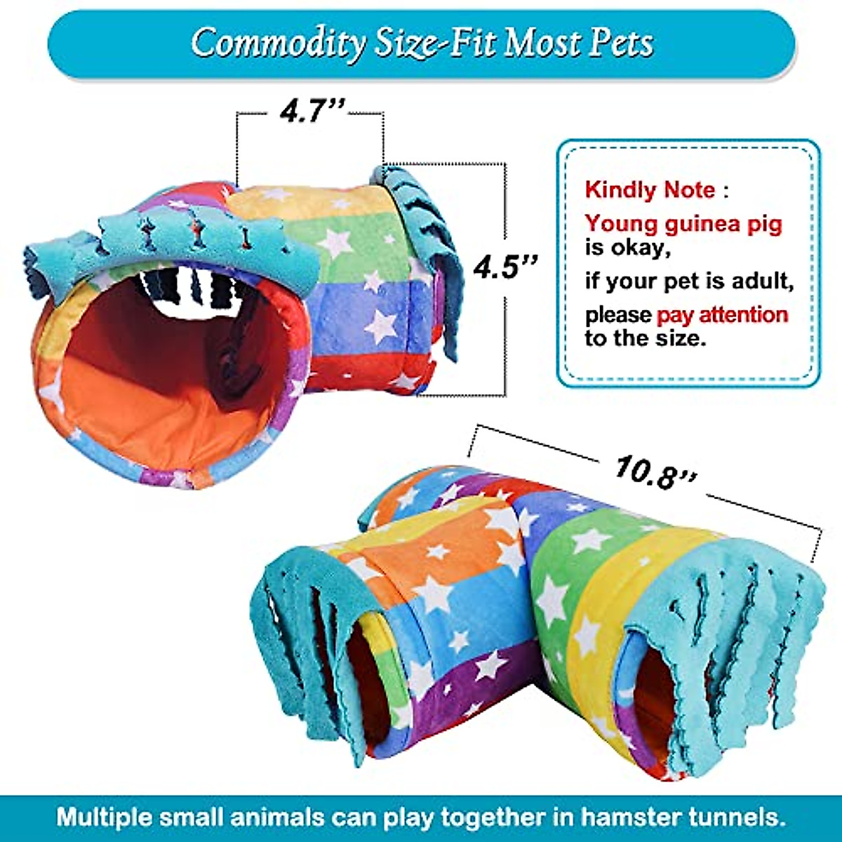 Guinea Pig Tunnel-HOMEYA Guinea Pig Hideout,Collapsible 3 Way Hamster Play Tubes with Fleece Forest Curtain,Small Animal Pet Toys and Cage Accessories for Rabbit Bunny Ferret Rat Hedgehog