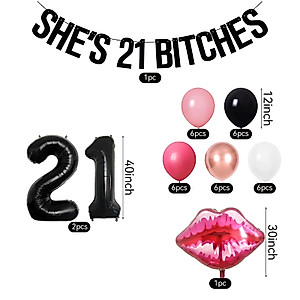 21st Birthday Decorations for Her, Black Pink 21st party Decorations for Women, Black 21 Balloon Number, Banner for Finally 21 Party Supplies