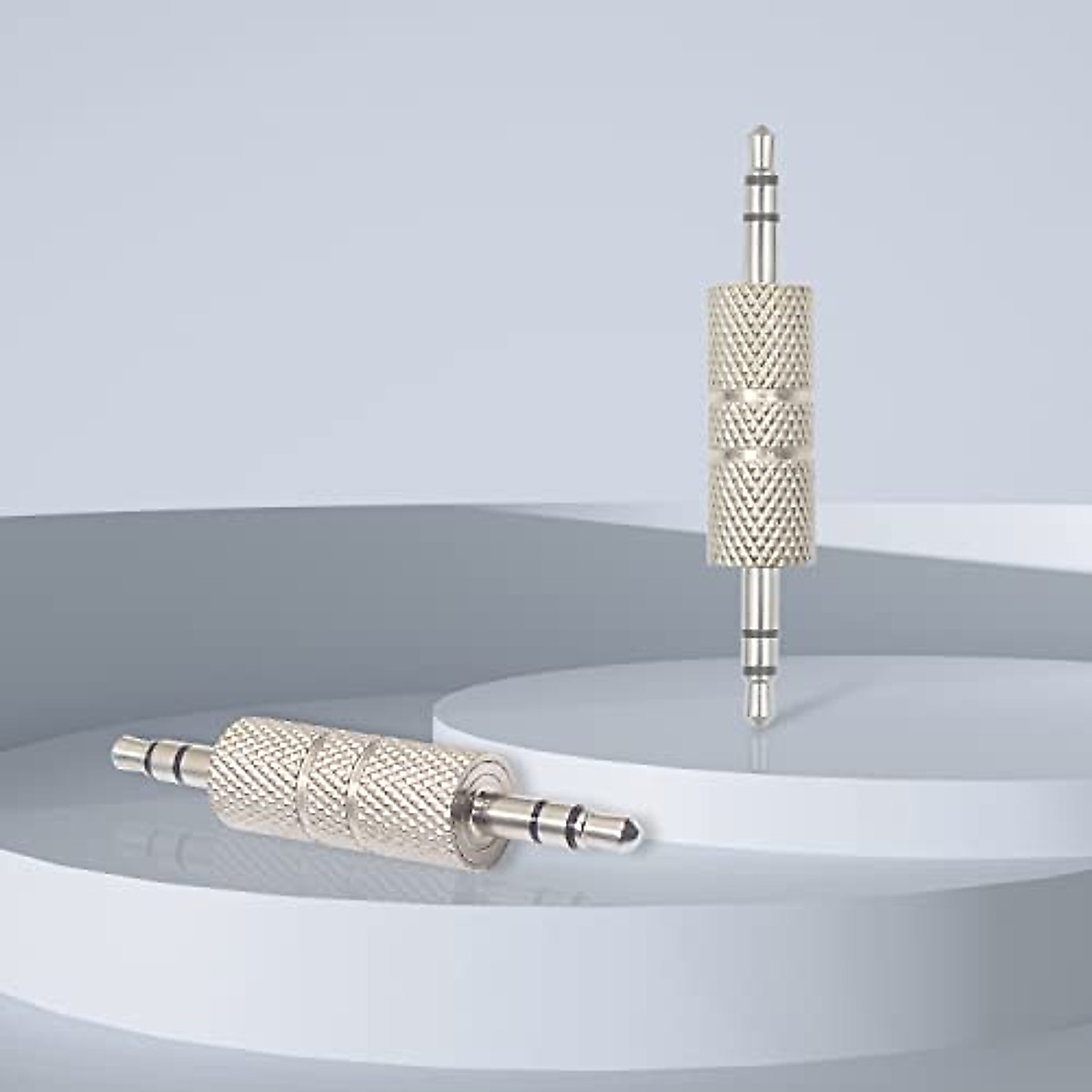 Duttek 3.5mm Male to Male Audio Adapter, Metal Silver 3 Pole 3.5mm Stereo Jack to 3.5mm Stereo Jack Adapter, 1/8 Inch Male to Male Audio Headphone Jack Coupler Connectors - 2 Pack