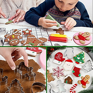 Christmas Cookie Cutters, 8Pcs Winter Holiday Cookie Cutter Set, Stainless Steel Metal Cutter with Gingerbread Men,Christmas Tree,Snowflake, Candy Cane, Angel, Santa Face,Stocking,Mitten