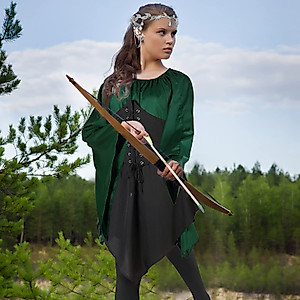 Haysandy 4 Pcs Women Elf Costume Renaissance Traditional Irish Dress Medieval Fairy Costume Elf Ears for Halloween Cosplay(2X Large,Green, Black)