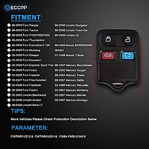 ECCPP Replacement for 2 New Replacement Keyless Remote Key Fob Clicker Shell Case for CWTWB1U212 CWTWB1U331