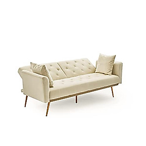 68.3" Loveseat Sofa Bed Convertible Sleeper Couch Daybed, Multifunctional Velvet Upholstered Folding Recliner, Splitback Small Futon Sofá Couches, 2 Seaters with Metal Legs&Two Pillows for Living Room