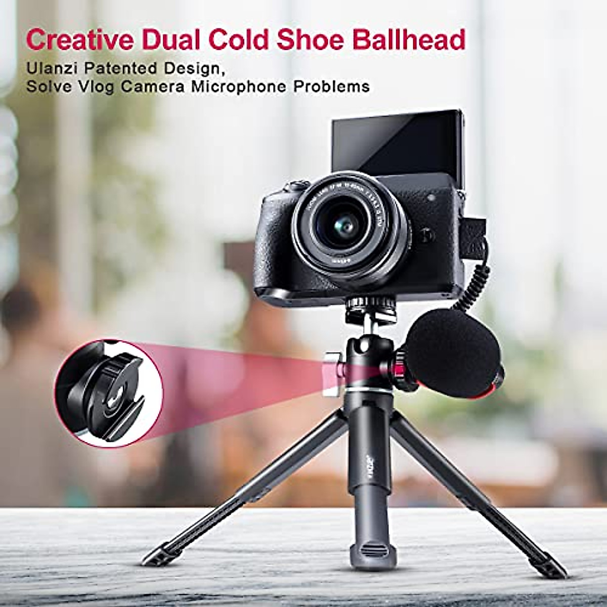 ULANZI Mini Camera Tripod with 360° Ball Head & Cold Shoe, Extendable Small Selfie Stick Tabletop Tripod Stand Handle Grip for Camera iPhone 11 Canon G7X Mark III Sony ZV-1 RX100 VII A6600 Vlogging