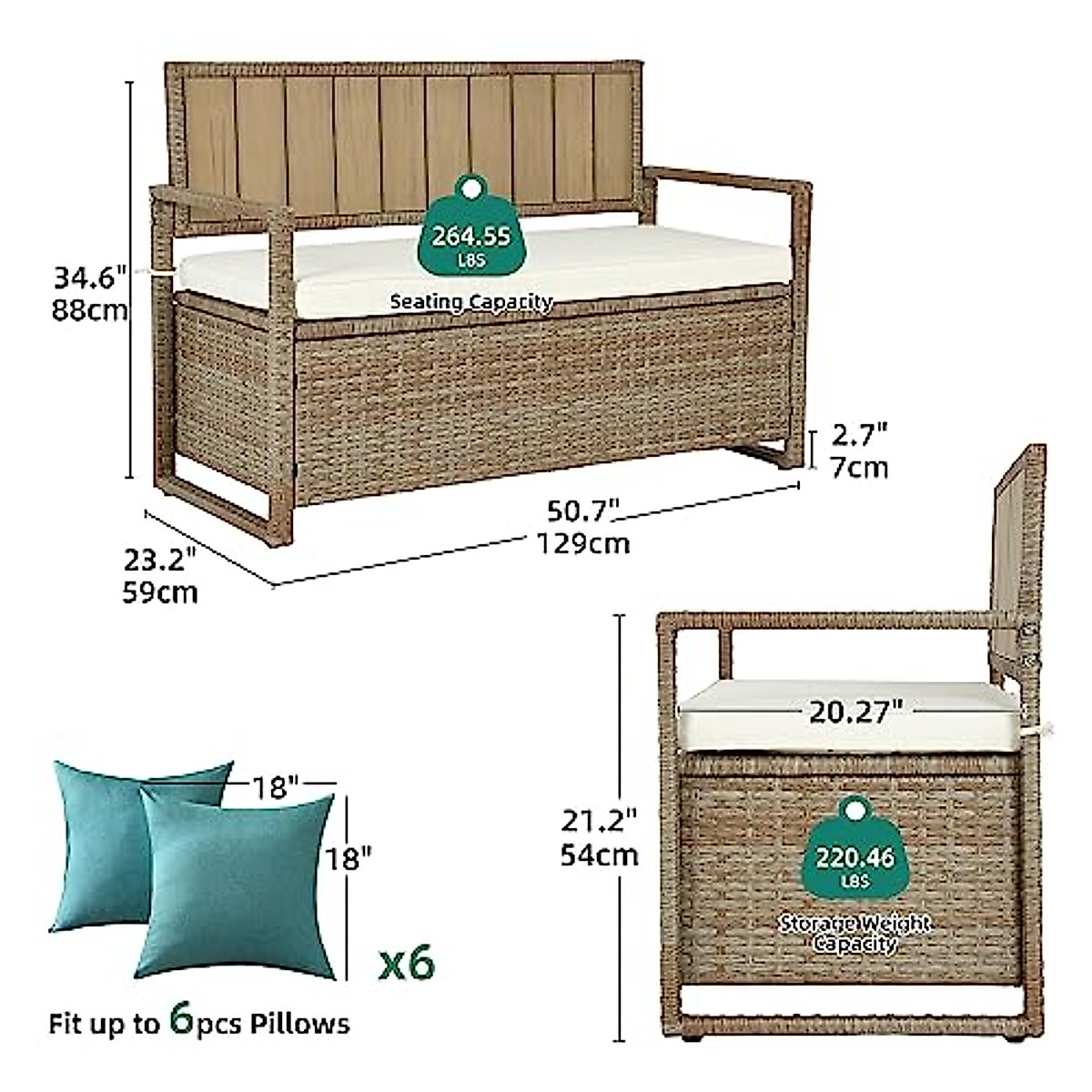 YITAHOME 70 Gallon Outdoor Storage Bench, All-Weather PE Rattan Deck Box, Wicker Storage Seat Box for Patio Furniture, Outdoor Cushions, Pool Storage and Garden Tools - Beige