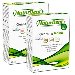 Denture Cleaner Tablet NaturDent Cleans Removes Dark Stains Plaque and Smells From Full Dentures, Partial Dentures Prosthesis and Orthodontic Braces Leaving Your Mouth Feeling Fresh and Clean (2 Pack)