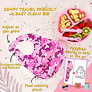 CHUPcheek Silicone Baby Feeding Set, Suction Plates for Baby, Adjustable Baby Bibs, Soft Spoon & Spork Suitable for Toddlers & Kids