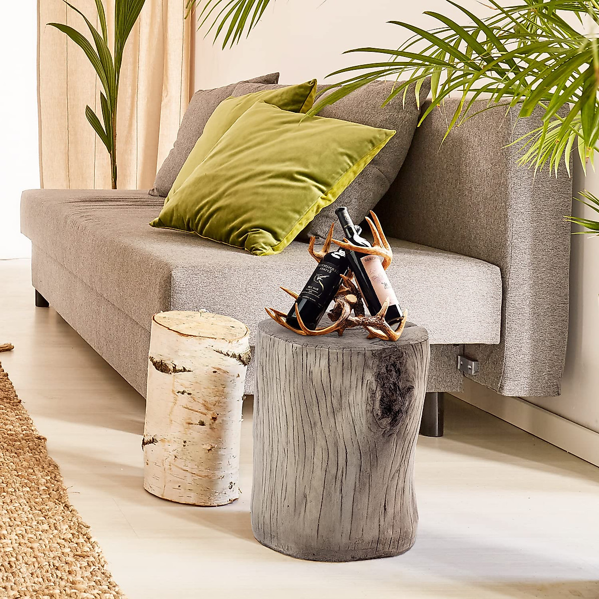 SUNBURY Stump Side Table, Concrete Side Table Coffee Table Log Table,Patio Faux Wooden End Table, Light Grey Stool Prop Plant Stand Holder for Garden Household Living Room