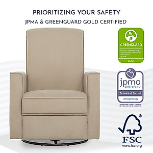 Evolur Raleigh Upholstered Plush Seating Glider Swivel, Rocker, Recliner, Glider for Nursery in Fawn, Greenguard Gold Certified, Modern Nursery Recliner, Environmentally Conscious Glider
