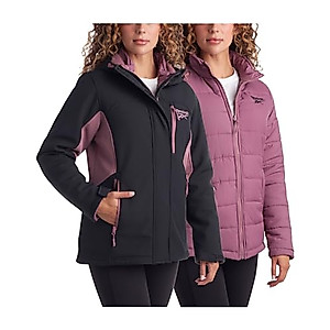 Reebok Women’s Winter Coat – Waterproof Windbreaker Jacket with Removable Puffer Coat – System Jacket for Women (S-XL), Size X-Large, Black