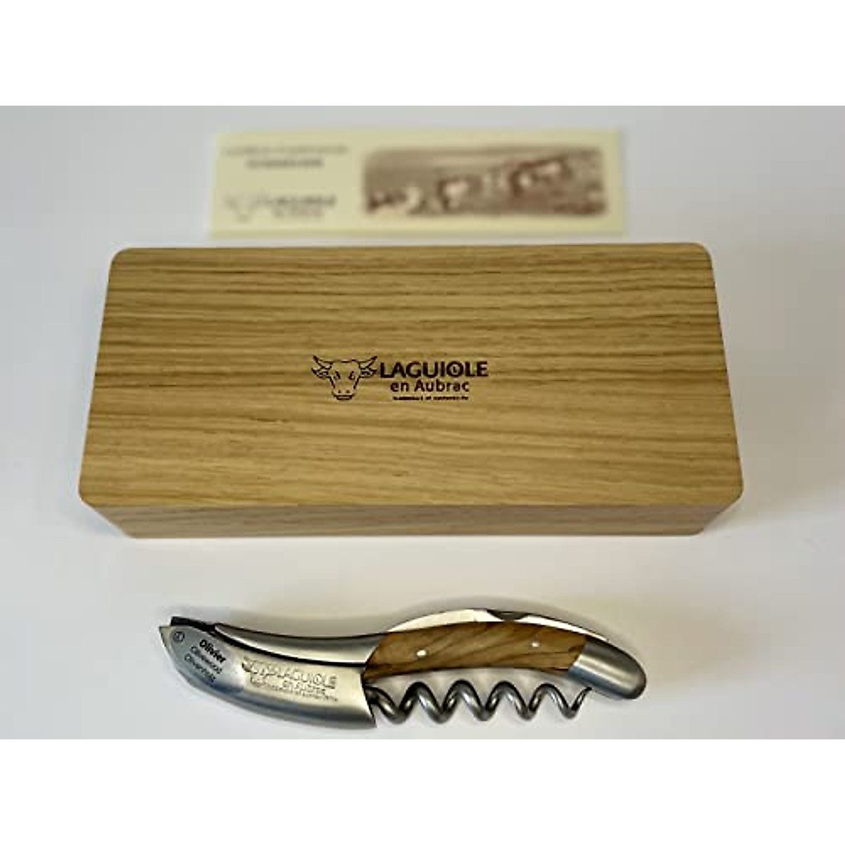 Laguiole En Aubrac Sommelier DeLuxe No 8 Waiter's Corkscrew, Bee Edition Olive Wood Handle, Wine Opener With Foil Cutter & Bottle Opener | Special Crafting Along The Luxury Corkscrew