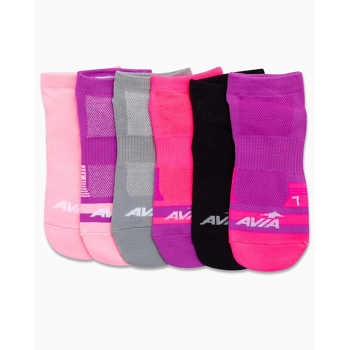 Avia Women's Low Cut Socks - 6 Pack Performance Cushion Comfort No Show Socks - Breathable Athletic Socks for Women (4-9), Size 4-9, Purple/Grey