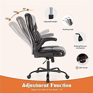 Office Chair - Ergonomic High Back Desk Chairs, Heavy Duty Task Chair with Flip-up Arms, PU Leather, Adjustable Swivel Rolling Chair with Wheels, Black