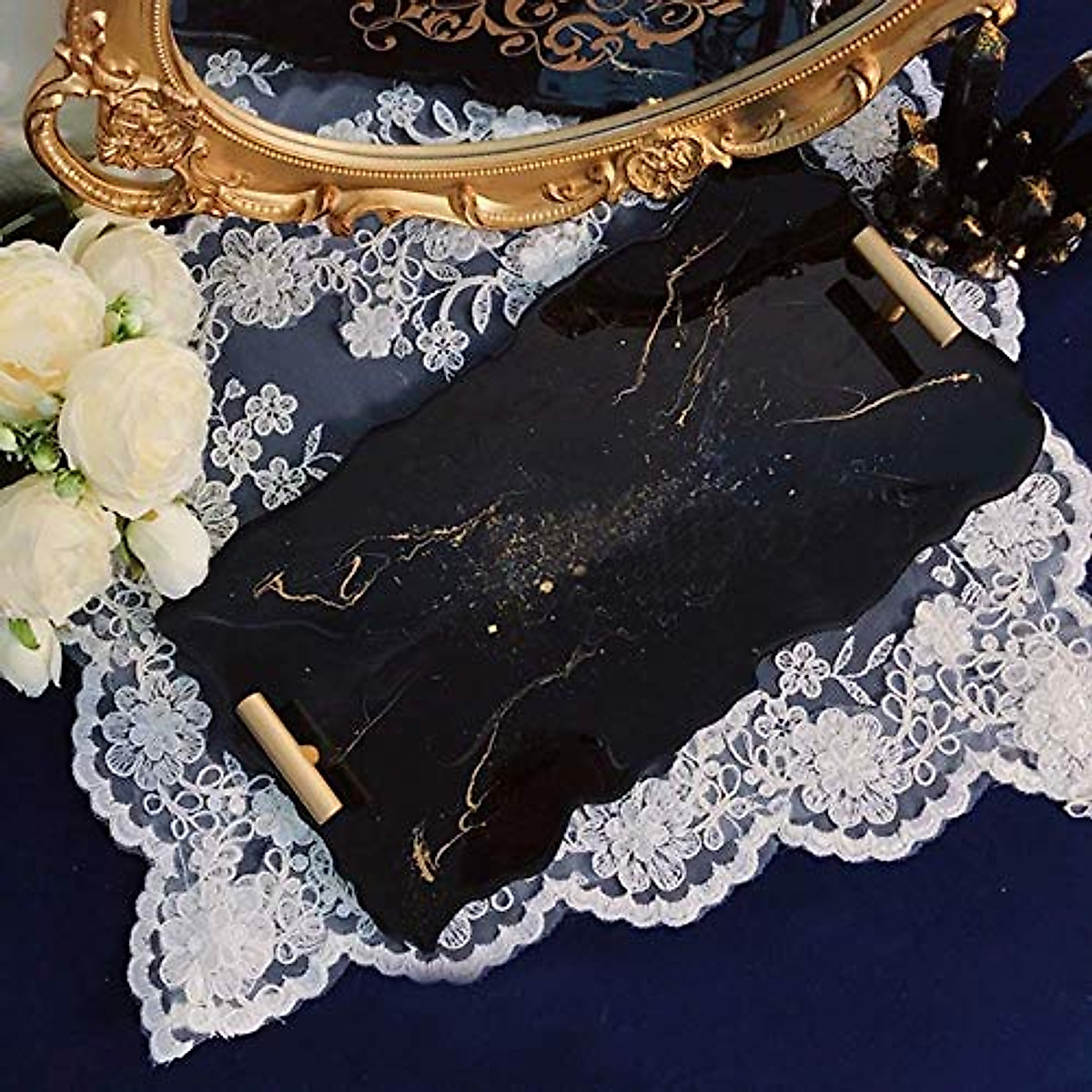 ResinWorld 2 Size 14 inches XL Large Tray Silicone Molds Epoxy Resin Geode Tray Mold with Gold & Silver Handles DIY for Making Resin Tray (Rectangle)