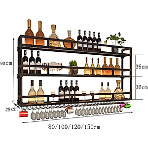 LED Wall Mounted Wine Rack, Customizable Metal Floating Shelves for Home, Restaurant, Bars, Bottle & Glass Holder with Upside Hanging Goblet