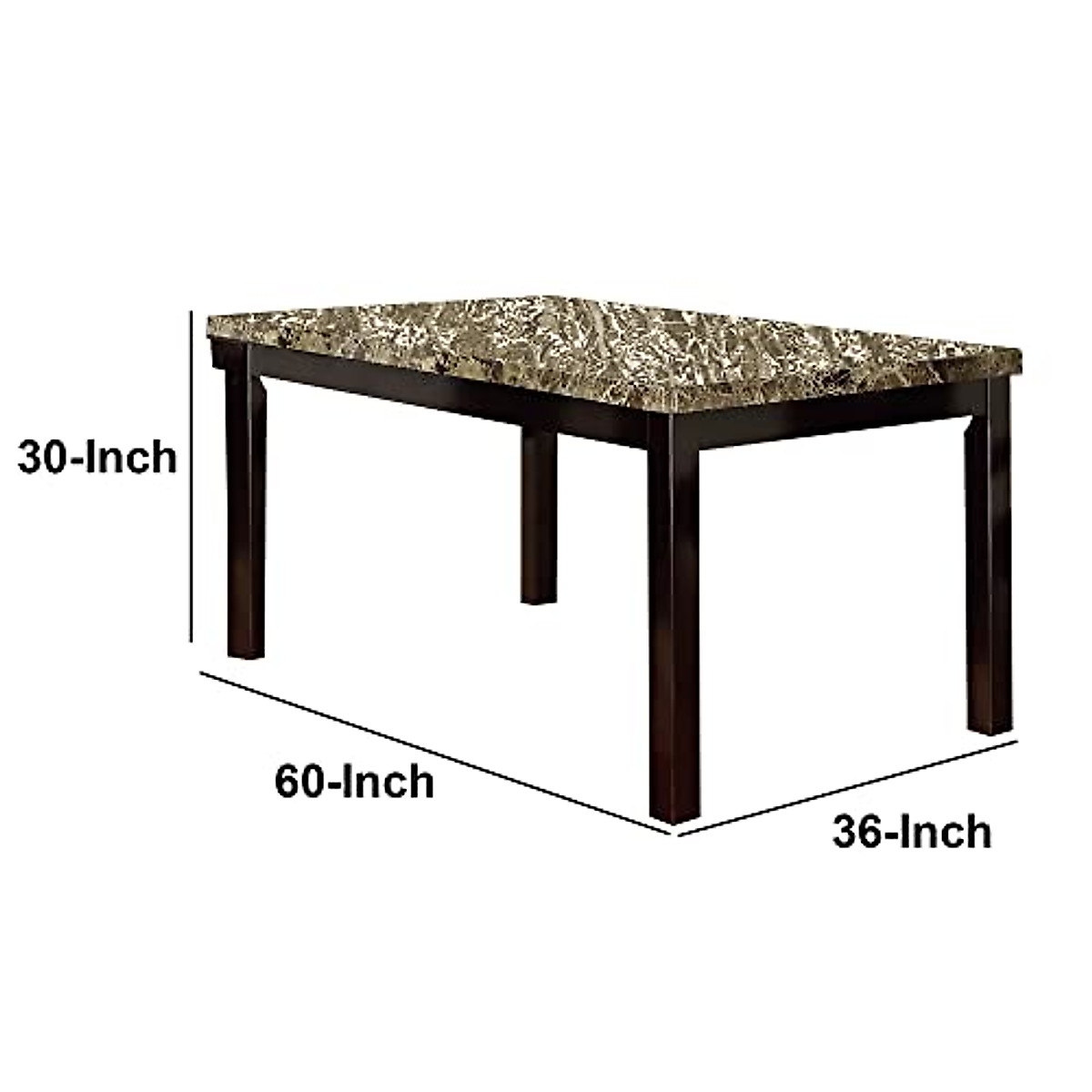 Benzara Slick Finish Faux Marble & Pine Wood Dining Table, Brown