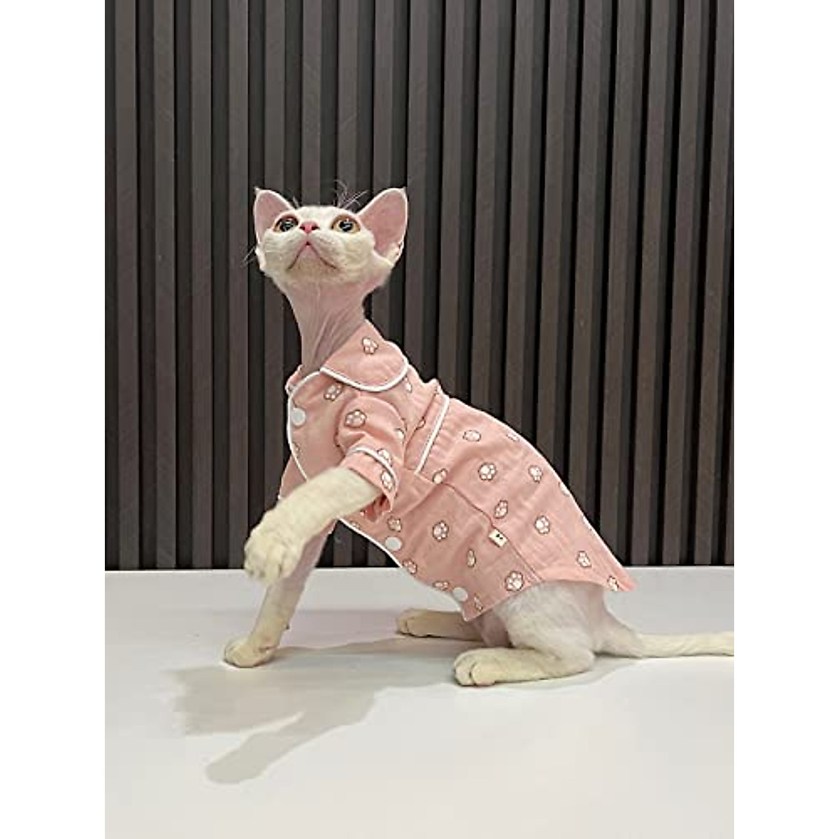 Sphynx Hairless Cat Clothes Autumn Cartoon Pattern Pajamas Air Cotton T-Shirts Comfortable Kitten Shirts Pet Clothes for Cat (M(4.4-5.5lbs), Pink)