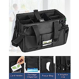 F40C4TMP Double Leaves Large Wearable Cleaning Caddy Bags for Housekeepers, Cleaning Supplies Organizer, Tools Tote with Handle for Housekeeping and Car Storage, Black