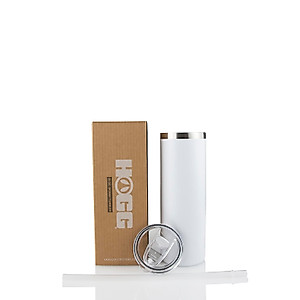 Hogg 20oz Powder Coated Skinny Tumbler, DIY, Customizable, Reusable, Double Wall Insulated, Colored Tumblers (White)