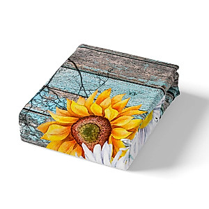 Feelyou Daisy Duvet Cover Bedding Set Sunflower Botanical Floral Butterfly Comforter Cover for Boys Girls Children Teens Bedroom Decor Wooden Bedspread Cover Twin Size with 1 Pillow Case