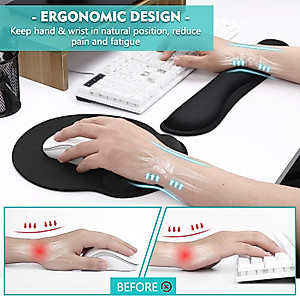 Ergonomic Mouse Pad with Wrist Support, Premium Memory Foam Keyboard Wrist Support Bar and Mouse Wrist Rest Pads Set- for Comfortable Typing &Wrist Pain Relief Mouse Pad with Wrist Support Bar