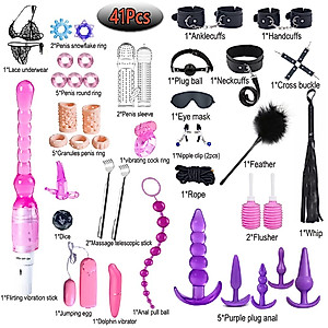 41Pcs SM Bondage Restraint Vibrator Silicone Anal Plug Sex Toys for Butt Plug