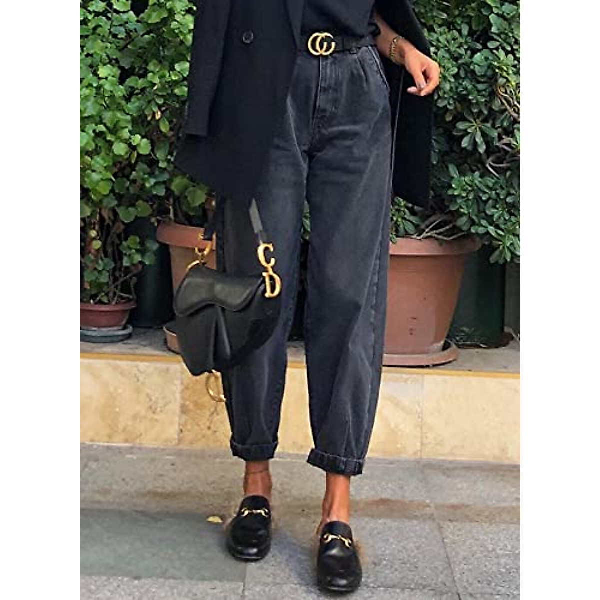 Astylish Black Jeans for Women High Waisted Baggy Boyfriend Mom Cropped Denim Pants Black Size 10