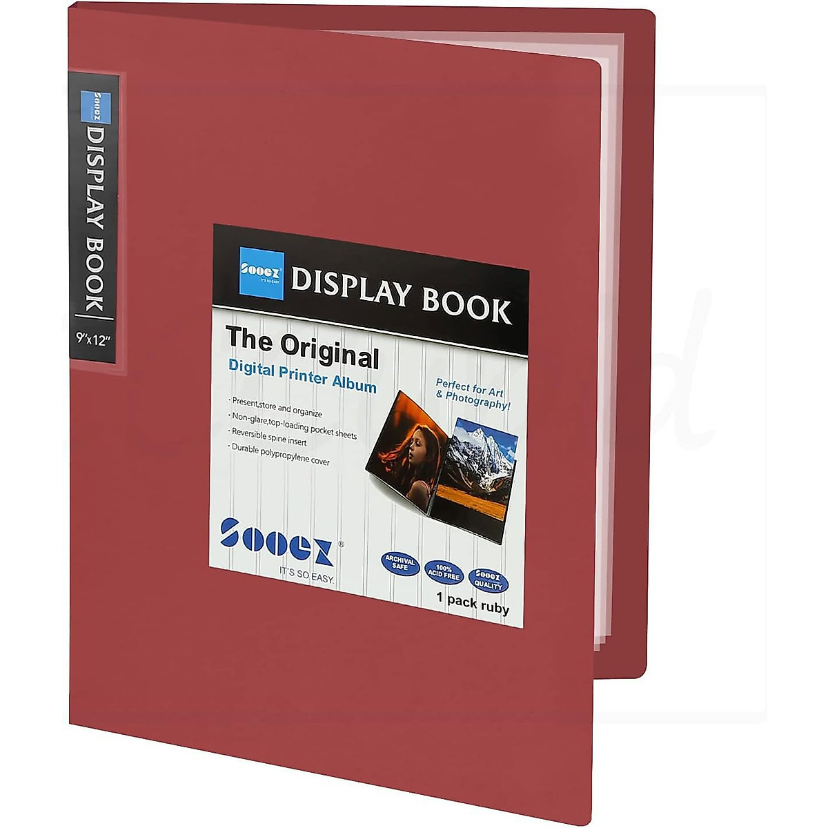 Sooez 30-Pocket Binder with Plastic Sleeves 9x12" (Ruby), Heavy Duty Art Portfolio Folder with Clear Sheet Protectors, Display 60 Pages, Presentation Book for Artwork, Document Organizer Binder