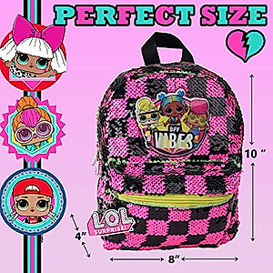 L.O.L. Surprise! for Mini Backpack for Girls, 10.5 inch, Flip Sequins, Adjustable Straps, LO.L logo Zipper Pull, Lightweight Travel Bag for Kids