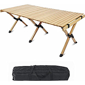 Go-Trio 4ft Low Portable Picnic Table, Boho Picnic Table with Carry Bag, Wooden Picnic Table Foldable, Adjustable Height Roll Up Folding Wooden Table Indoor Outdoor Camping, BBQ, Travel, Beach, Party