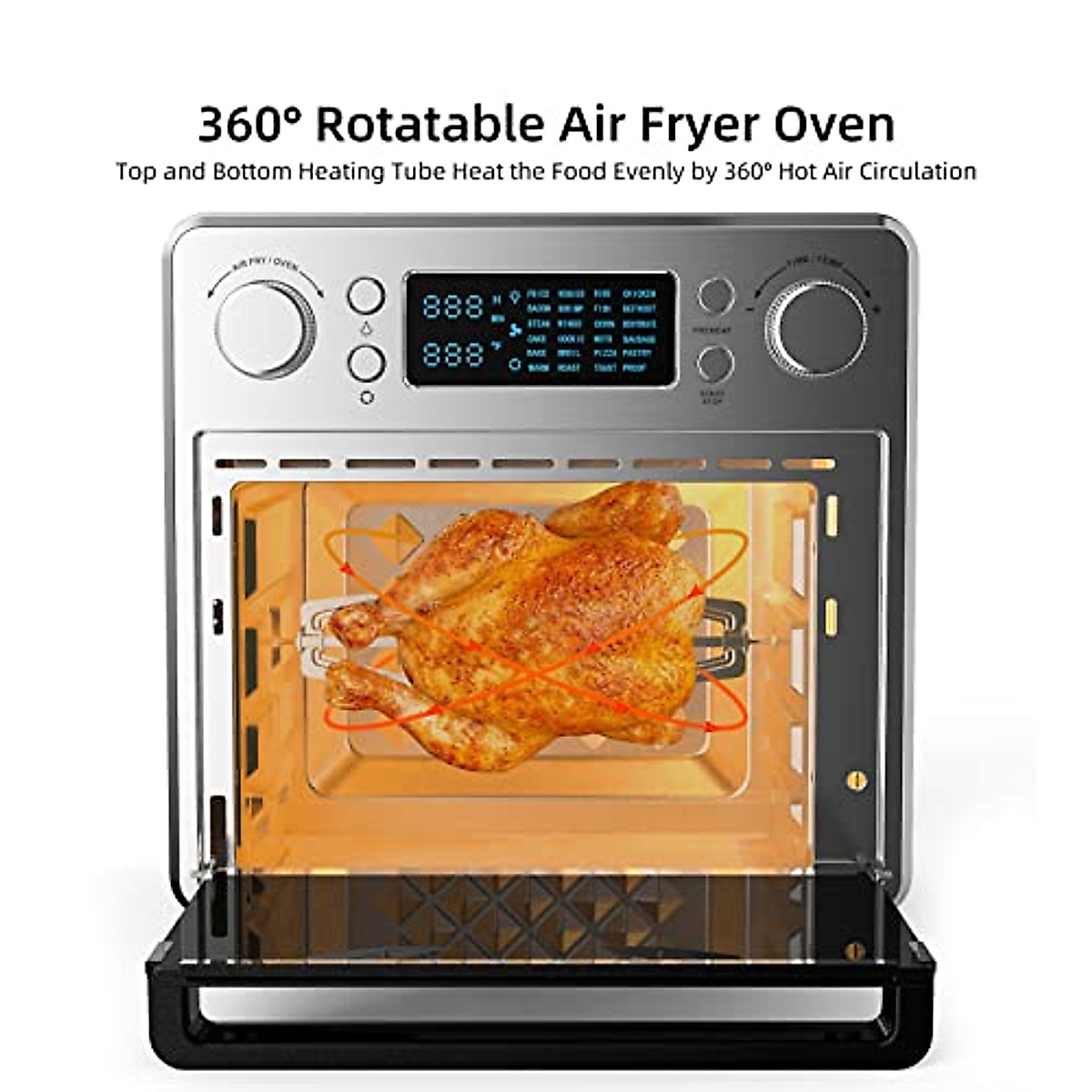 leiko Air Fryer Toaster Oven Combo, 16 QT capacity and Convention Countertop, with microwave&air fryer &roast&bake&thaw &reheat 24-1 function, Stainless Steel, Silver, 1700W.