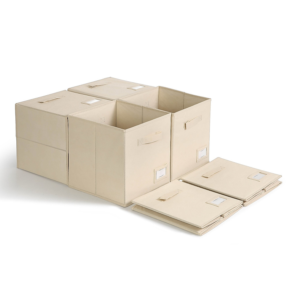 Safari Foldables Two Handle Foldable Fabric Storage Cube Closet Organizer, Cream Beige, Pack of 6